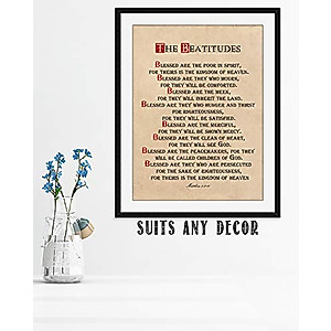 Beatitudes Wall Art Print, 11x14, Matthew 5 Sermon on the Mount Bible Quote, UnFramed Scripture Wall Décor, Christian Prayer Wall Art for Home or Office Decore, Inspirational Verse Poster for Spiritual