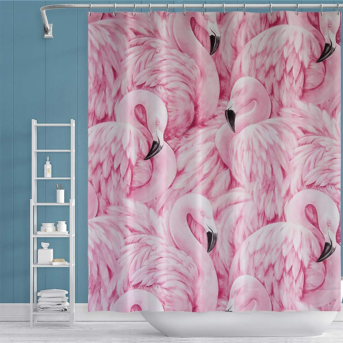 OERJU 71x71 inch Pink Flamingo Shower Curtain for Bathroom Tropical Wildlife Artwork Waterproof Polyester Washable Fabric Home Bath Shower Curtains