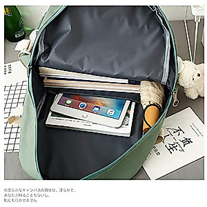 4 PCS Kawaii Backpack with Kawaii Pin and Accessories, with Kawaii Bear Pendant School Bag Sets (Sage Green)