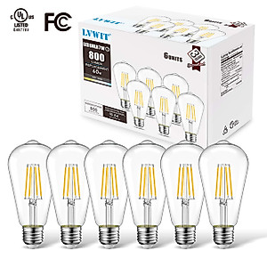 LVWIT ST21 LED Filament Bulb 7W Dimmable 3000K Soft White Vintage Edison Light Bulb E26 Medium Base (6-Pack)