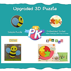 Wooden Puzzles for Toddlers 1-3 Learning Sensory Toys Gifts for 1 2 3 Year Old Girls Boys 6 Animal Shape Jigsaw Toddler Puzzles Ages 2-4 Baby Educational STEM Montessori Toys Preschool Building Games
