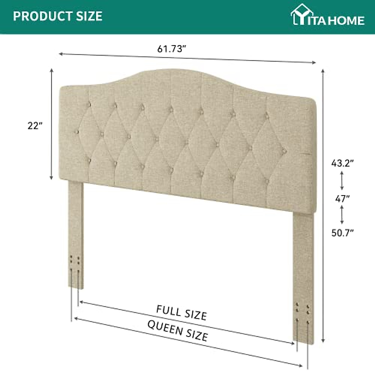 YITAHOME Upholstered Headboard, Linen Tufted Upholstered Headboard with Diamond Tufted, Headboards for Full/Queen Size Bed - Beige