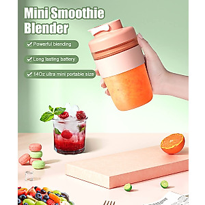 14Oz Mini Portable Blender for Shakes and Smoothies, Personal Size Blender for Traveling, Outdoor, Gym, Office, Rechargeable Mini Juicer Cup with Ice Cube Tray Included