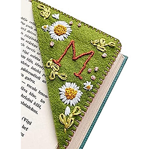LSVJS NMW Personalized Hand Embroidered Corner Bookmark, Hand Stitched Felt Corner Letter Bookmark, Felt Triangle Bookmark, Suitable for Most Books