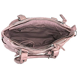 Zzfab Medium CCW Bag Multi-Zippers Fashion Faux Leather Concealed Carry Purse (Mauve)