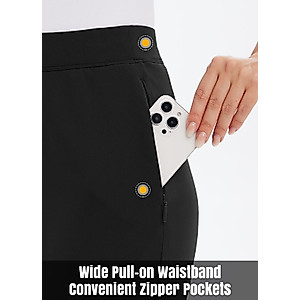 BALEAF Women's Fleece Lined Pants Straight Leg Sweatpants Pull-on Dress Pants with Zipper Pockets Athletic for Golf Running Black M