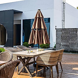 Klismos 10FT 3 Tiers Patio Umbrella with Lights Windproof Outdoor Market Umbrella Large Waterproof Table Umbrella with Tilt and Crank(Coffee)