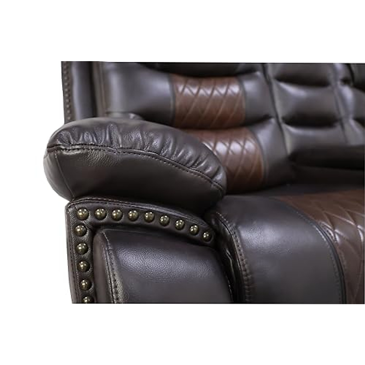 New Classic Furniture Nikko Faux Leather Manual Console Loveseat with Dual Recliners, Brown