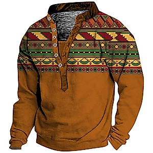 Mens Aztec Vintage Geometric Valentine's Day Ethnic Western Graphic Shirts Casual Tops Graphic Sweatshirt Pullover Long Sleeve Fashion Round Neck St. Patricks Day Printed Tees Generic T-Shirt