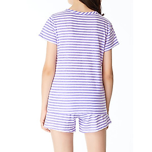 Cozchique Summer Pajamas For Girls – Stripe & Glittering Heart PJS Pal Cute Jammies Set Big Kids Size 12