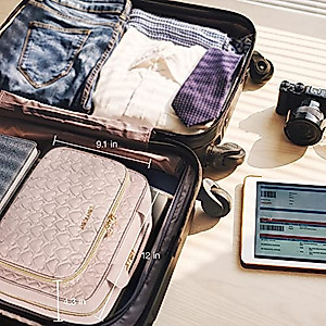 LIGHT FLIGHT Toiletry Bag For Women, Makeup Organizer, Makeup Bag for Full Sized Toiletries, Large Capacity Cosmetic Bag with Hanging Hook, Pink