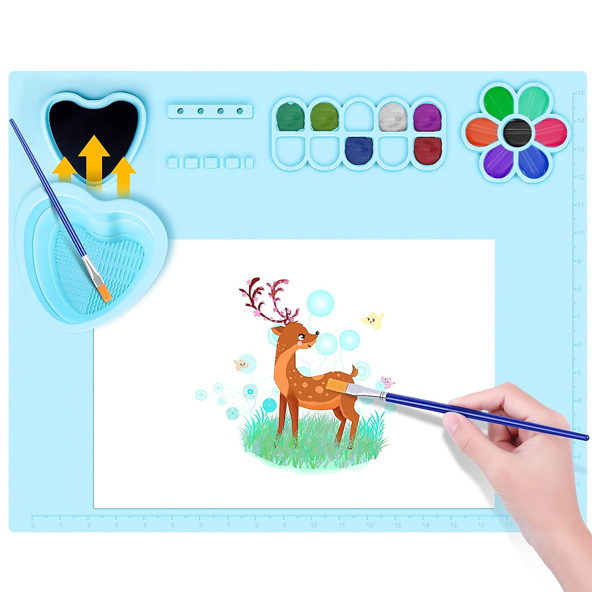 Silicone Craft Mat, Silicone Painting Mat for Resin Casting, 20"x16" Silicone Artist Mat with Cup for Painting, Craft, Watercolour, Clay and DIY