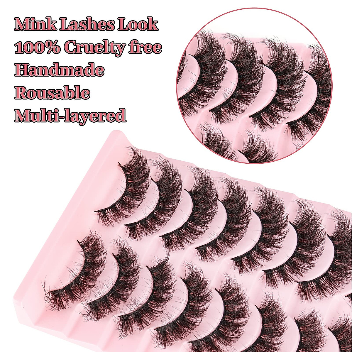 MilyBest Lashes False Eyelashes Faux Mink Cat Eye Lashes Fluffy Pestañas Postizas Wispy D Curl Volume Lashes Look Like Extension Pack Fake Eyelashes 10 Pairs