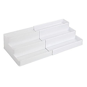 mDesign Plastic Expandable 3-Tier Shelf Rack Organizer - Storage for Bathroom Vanity, Cabinet, Cupboard, Drawer - Holds Medicine, Vitamins, Supplements, Cosmetics - Ligne Collection - 2 Pack, White