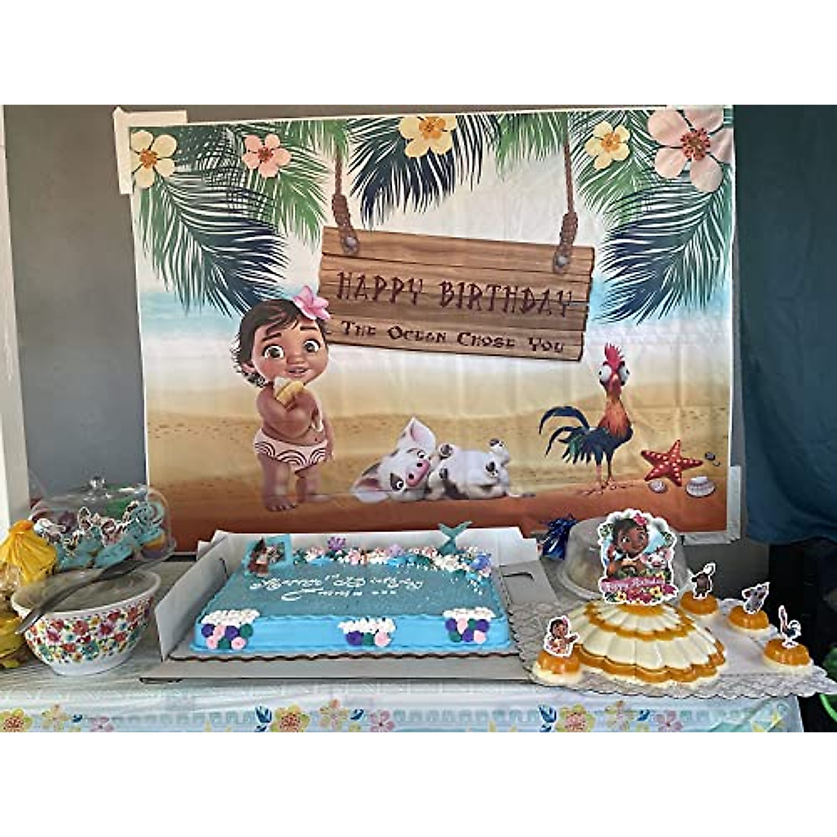 GYA 7x5ft Moana Happy Birthday Backdrop 1st Birthday Party Sea Summer Photography Backdrop Baby Shower Moana Background Table Decoration