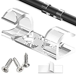 50 Pcs Heavy Duty Cable Clips Transparent with 100 Screws, Attom Tech Clear Self-Adhesive Cable Organizer Cord Management System, Clear Desktop Cable Organizer [50 pc]
