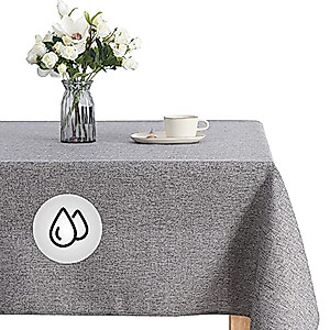 KGORGE Waterproof Linen Table Cloth Stainproof Wrinkle Free for Outdoor Indoor Use Patio Table Cover Camping Buffet Banquet Party Gift, 60 x 84 Inch, Grey, Seats 6 to 8