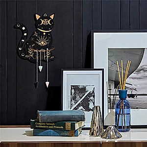 CRASPIRE Small Crystal Shelf Cat Black Crystal Display Shelf Magical Boho Wooden Witch Altar Wall Mounted Hanging Rustic Crystal Holder Stand with 3 Pieces Crystals Stones for Wall Decor