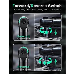 KIMO 3/8" Extended Electric Ratchet Wrench Set, 40 Ft-Lbs 400 Rpm 12V Cordless Wrench w/ 2-Pack 2.0 Ah Batteries, 1 Hour Fast Charger & 8 Sockets, Power Ratchet w/Variable Speed & LED Light