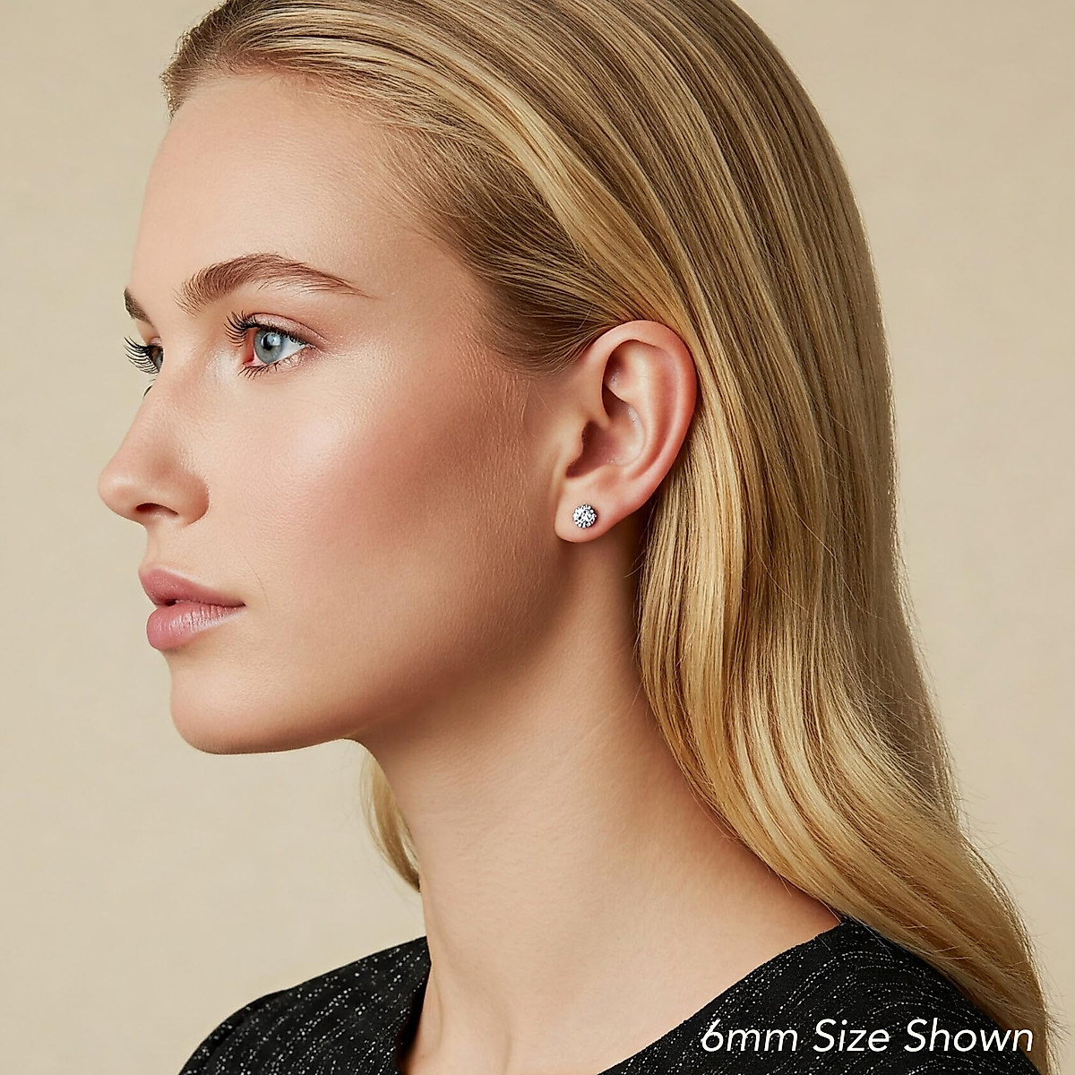 14k Yellow Gold Solitaire Round Cubic Zirconia Stud Earrings in Secure Screw-backs (6mm)…