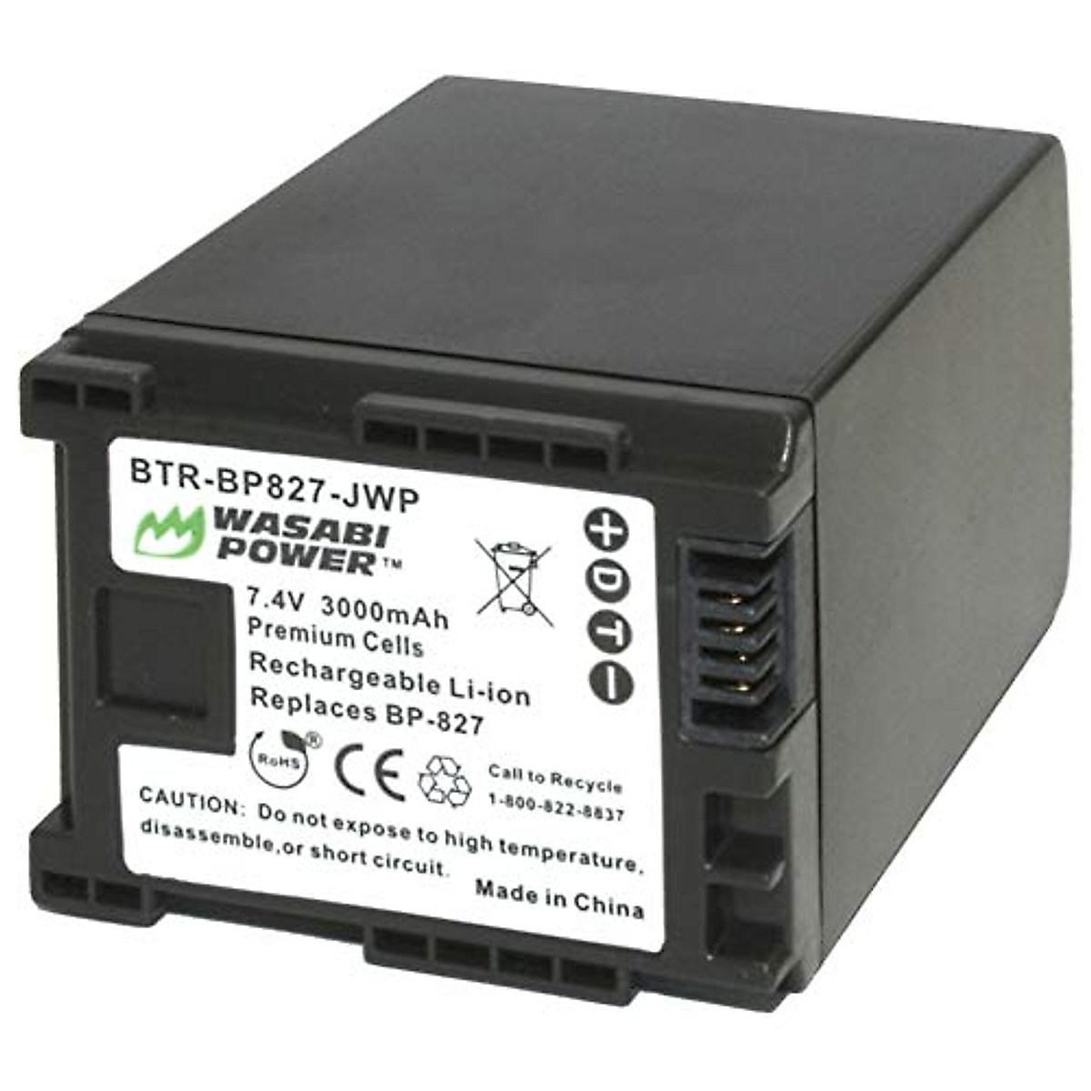 Wasabi Power Battery for Canon BP-827 (3000mAh) and Canon VIXIA HF G10, HF G20, HF M30, HF M31, HF M32, HF M40, HF M41, HF M300, HF M400, HF S10, HF S11, HF S20, HF S21, HF S30, HF S100, HF S200, HF10, HF11, HF20, HF21, HF100, HF200, HG20, HG21, HG30, XA1