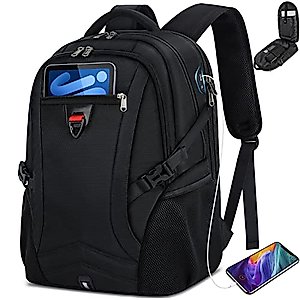 Travel Laptop Backpack 17 Inch Extra Large Backpack for Men Waterproof College School Backpack 17.3 TSA Friendly Travel Backpack with USB Charging Plug Mens Backpack Computer Backpack Black 45L
