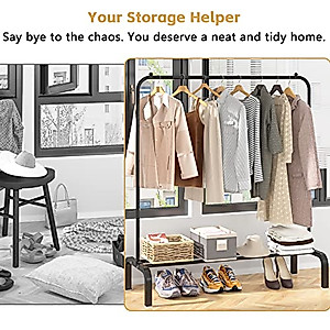 OTROUWORHT Clothes Rack Metal Clothing Rack with Bottom Shelf Garment Rack for Hanging Clothes Shirts Jeans and Coats Black