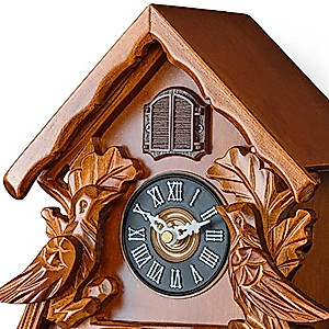 TIMEGEAR Cuckoo Clock with Night Mode, Singing Bird, Wooden Decorations and Swinging Pendulum (Brown)