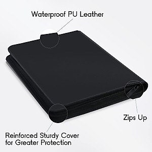 Rayvol Premium 500+ Pockets Card Binder, 9-Pocket Ringless Trading Card Album Folder - Side Loading UltraSonic-9504 Tech Zip Binder for TCG -Black