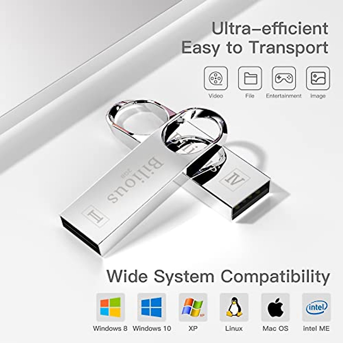 USB Flash Drive, Bilious Portable Keychain Design Thumb Drives, Metal Style Memory Stick U Disk, Waterproof Jump Pen Drive for Storage and Backup (64GB, 5 Pack)