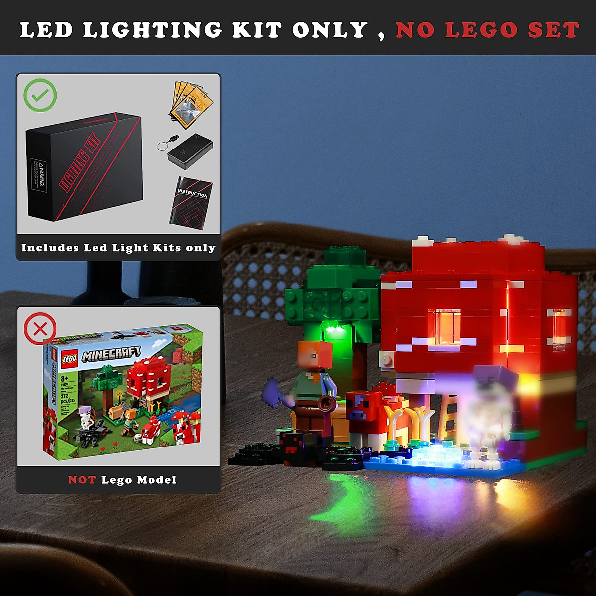 Xunsan LED Light Kit for Lego Minecraft The Mushroom House 21179 Building Blocks, Lighting Kit Designed for Lego 21179 Set, Standard Version - NOT Included Lego Model