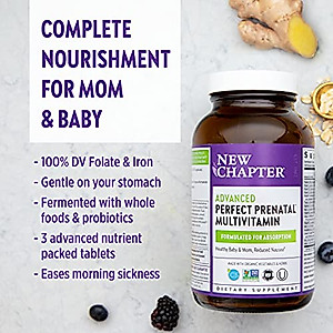 New Chapter Advanced Perfect Prenatal Vitamins - 192ct, Organic, Non-GMO Ingredients for Healthy Baby & Mom - Folate (Methylfolate), Iron, Vitamin D3, Fermented with Whole Foods and Probiotics