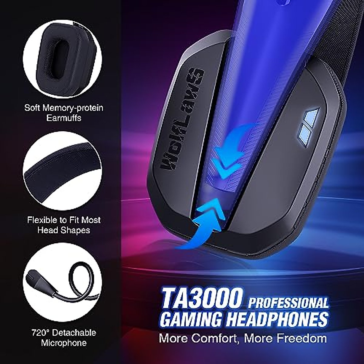 WolfLawS TA3000 Wireless Gaming Headset for PC, PS5, PS4, Switch, Mac, Bluetooth USB Over-Ear Headphones with Detachable and Built-in Mics, Noise Isolation, Low Latency, Lightweight