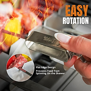 Metal Skewers for Kabobs - Shish Kabob Skewers for Grilling with Slider Plus Skewer Holder, 18" Long Flat Skewers for Kabobs 12" Kabob Rack Holds Stainless Steel Skewers for Grilling-Cooking With Fire