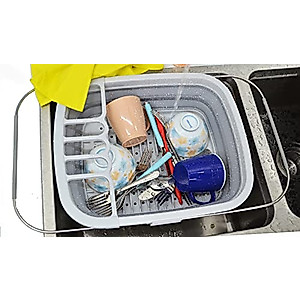 SAMMART 8L (2.11Gallons) Expandable Collapsible Dish Drainer - Foldable Drying Rack - Portable Dinnerware Organizer - Space Saving Kitchen Storage Tray (Grey, 1)