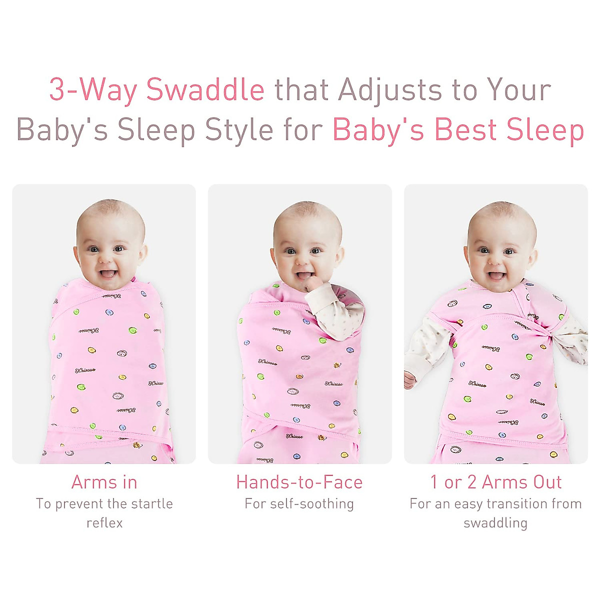 Knirose 3-Way Adjustable Wearable Swaddle Blanket Sleep Sack, Easy Diaper Changing Transition Sleeping Bag Swaddles with Bottom Zipper, Infant Wrap Blankets for Newborn Baby Boys Girls, 100% Cotton