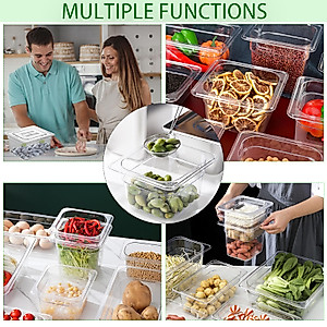 Cheardia 6 Pack 1/6 Size Polycarbonate Food Pans with Lids, Plastic Clear Restaurant Containers Salad Bar Containers for Fruits, Vegetables, Kitchen Food Prep, 4 Inch Deep