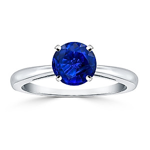 Diamond Wish 18K White Gold Round-Cut Blue Sapphire Gemstone Solitaire Engagement Ring 4Prong (1 cttw) Size 7.5