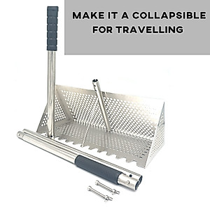 Sand Fleas Rake, Stainless Steel Sand Sifter, Detachable 47 Inches Long Handle, 15.7 Inches Width Basket, Sand Crab Catcher with Sharp Teeth,Collapsible Sand Fleas Catcher for Travelling.