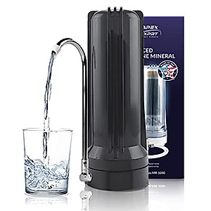 APEX MR-1050 Countertop Water Filter, 5 Stage Mineral pH Alkaline , Easy Install Faucet Water Filter - Reduces Heavy Metals, Bad Taste and Up to 99% of Chlorine - Black