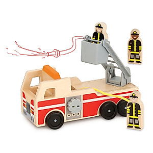 Melissa & Doug Wooden Fire Truck With 3 Firefighter Play Figures - Fire Truck Toys For Kids, Toddler Toy For Pretend Play, Classic Wooden Toys For Kids