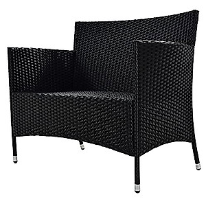 XXXDXDP 4PCS Patio Furniture Outdoor Garden Conversation Set Black Wicker 2 Armchairs+1 Double Sofa+1 Table w/Green Cushion