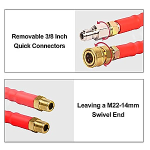 Heliwoo Pressure Washer Whip Hose 5FT, 3/8'' Hose Reel Connector Hose for Power Washer, 248°F Hot Water Jumper Hose with 3/8'' Quick Connect Adapter Set, Steel-Braided-4800 PSI
