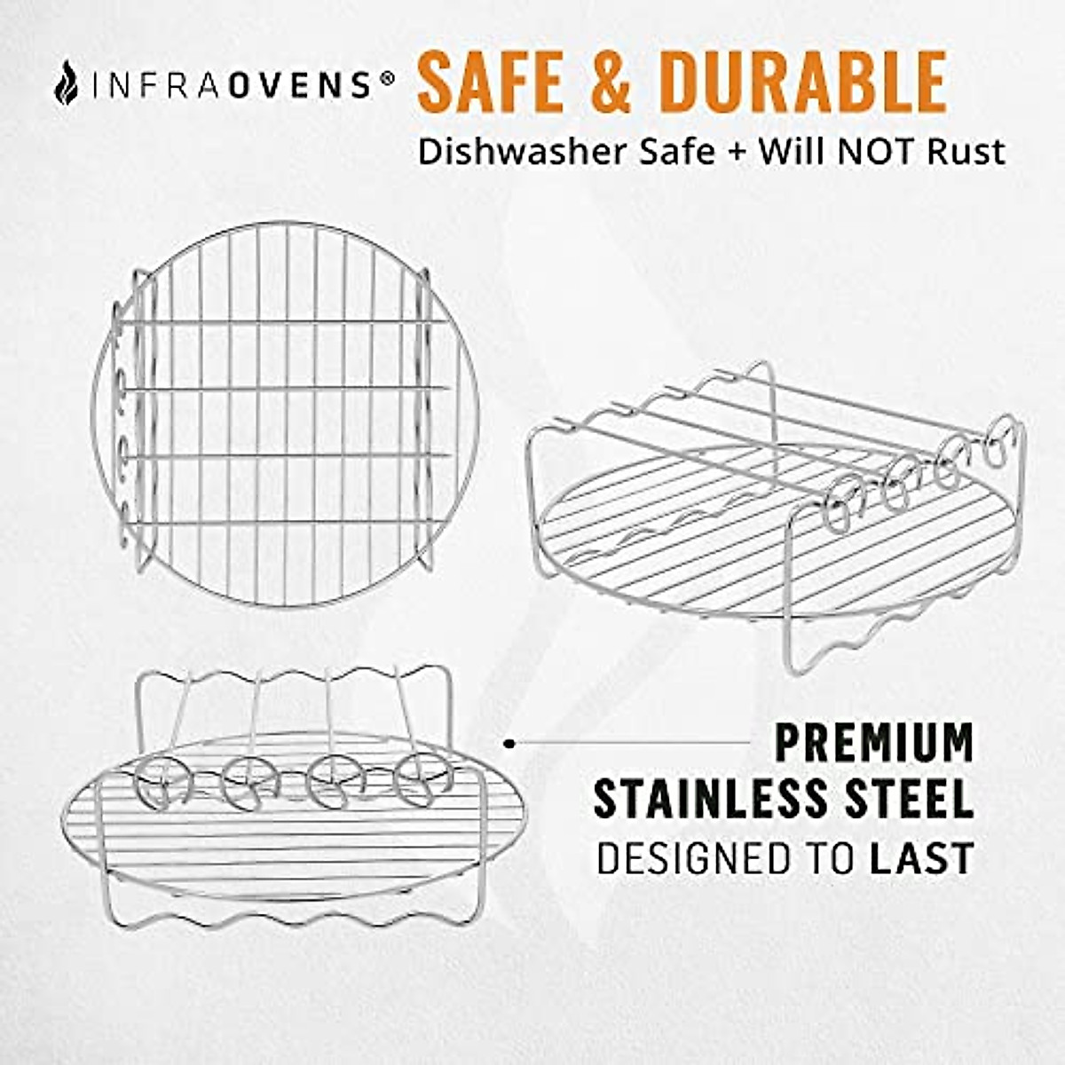 Air Fryer Accessories 8.2 inch Rack with Skewers for Double Layer Compatible with Instant Pot, Ninja Foodi 5qt, 6.5qt and 8qt, Ultrean + More, with Reusable Air Fryer Mats and Cleaning Brush