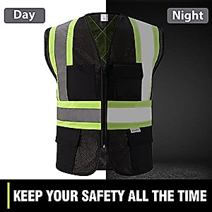 SULWZM High Visibility Safety Vest, Reflective Back Cross Strips for Men and Women (Black, Large)