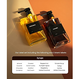 APT 1101 Glass Coffee Syrup Dispensers with Pumps, Syrup Bottles with Label Set - Essential Coffee Bar Accessories, 11.8 oz/350ml, Set of 2 (Black)