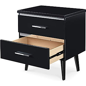 Adore Décor Lennox Mid-Century Side Table 2 Drawers Storage Nightstand, Matte Chrome Handle, Black