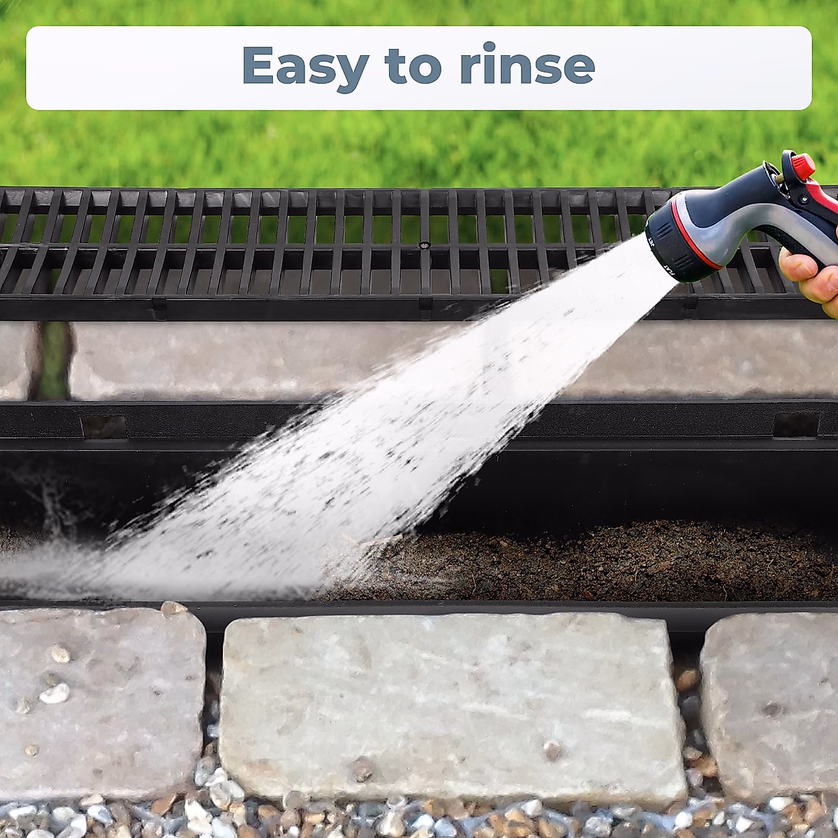 Trench Drain System, Channel Drain with Plastic Grate, 5.9x5.1-Inch HDPE Drainage Trench, Black Plastic Garage and GardenDrain, 6x39 Trench Drain Grate, with 6 End Caps,Convenient Assembly（6 Pack）