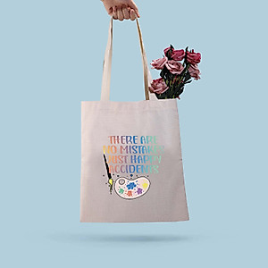 BDPWSS Art Lover Gift There Are No Mistakes Just Happy Accidents Art Student Inspirational Tote Bag (No mistakes TG)