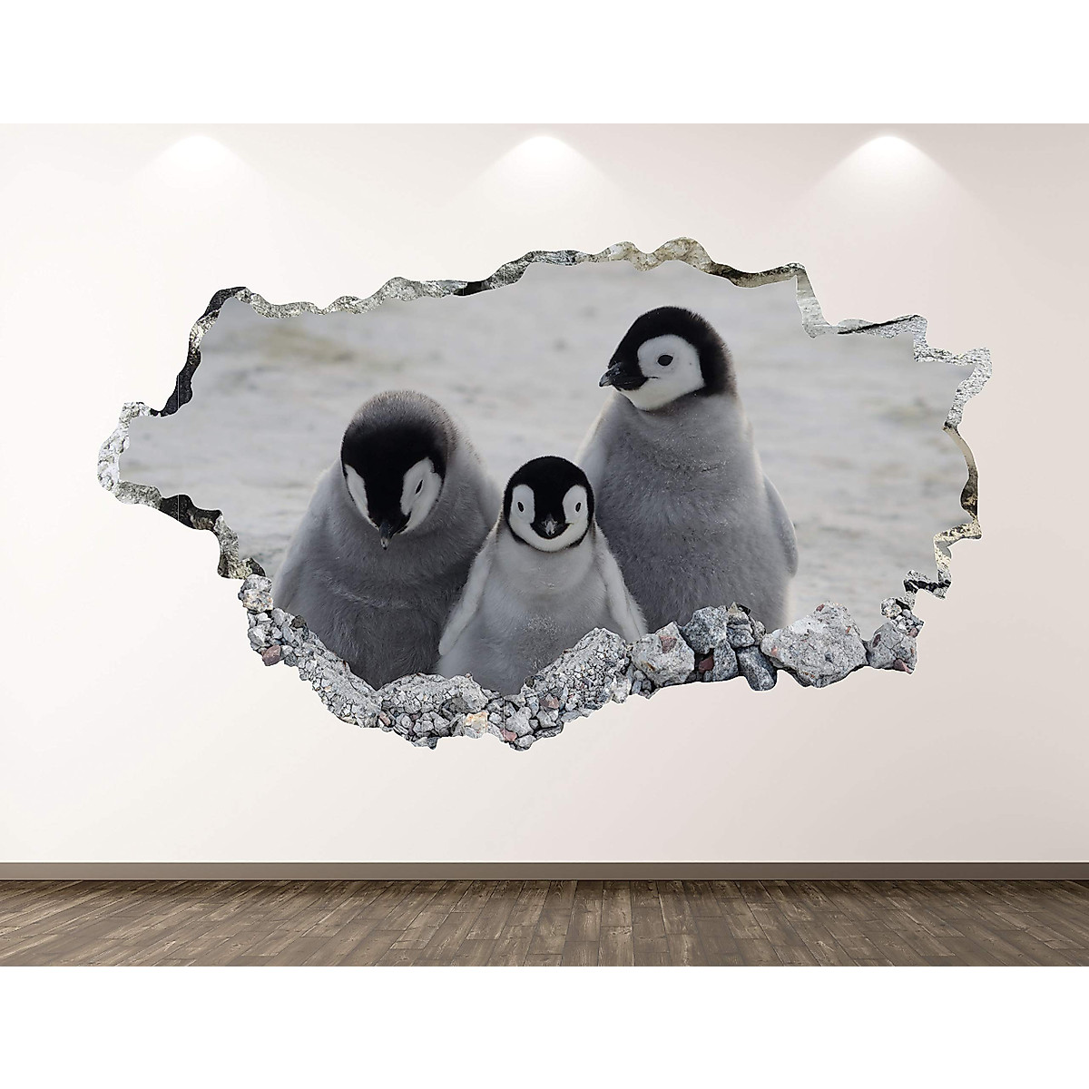 Baby Penguins Wall Decal Art Decor 3D Smashed Animal Sticker Poster Kids Room Mural Custom Gift BL233 (30"W x 18"H)